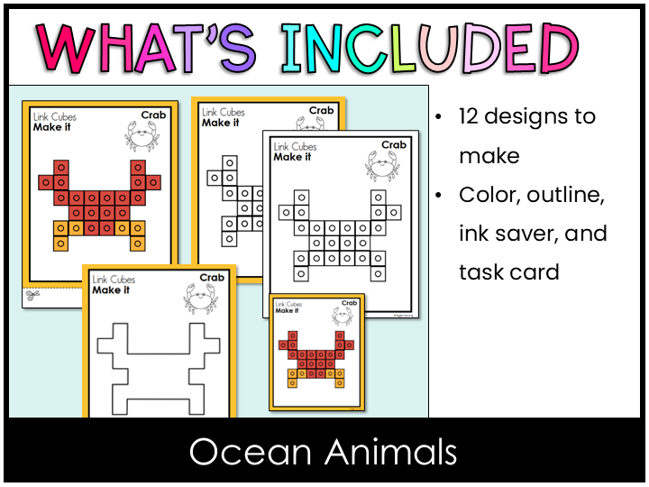 Ocean Animals Link Cubes Mats Sea Creatures Snap Cubes Task Cards Maths ...