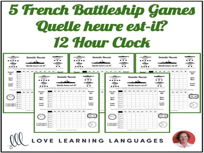 L heure Telling Time In French 12 Hour Clock Battleship Games 