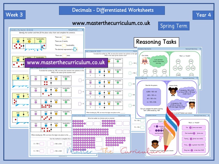Year 4 – Week 3 – Decimals Differentiated Worksheets – Spring Term ...