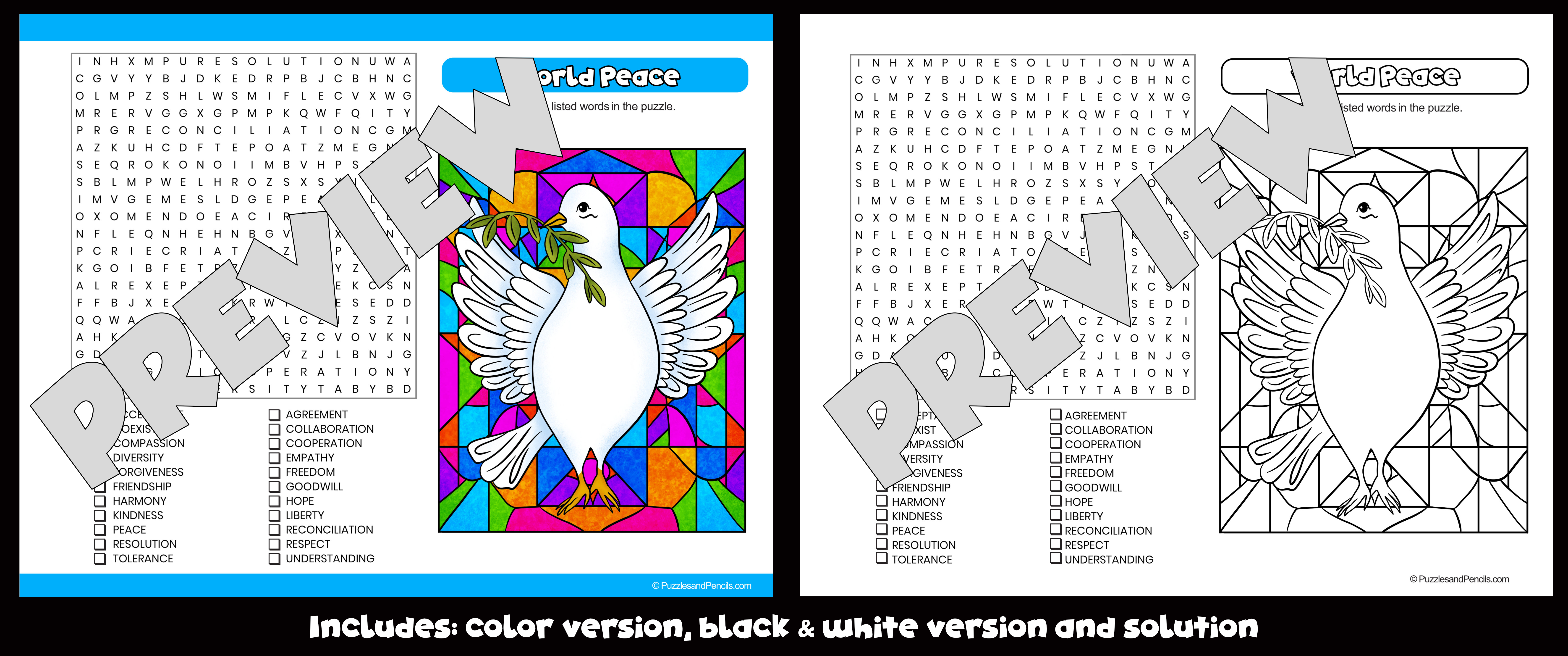 World Peace Word Search Puzzle and Colouring | Peace Wordsearch ...
