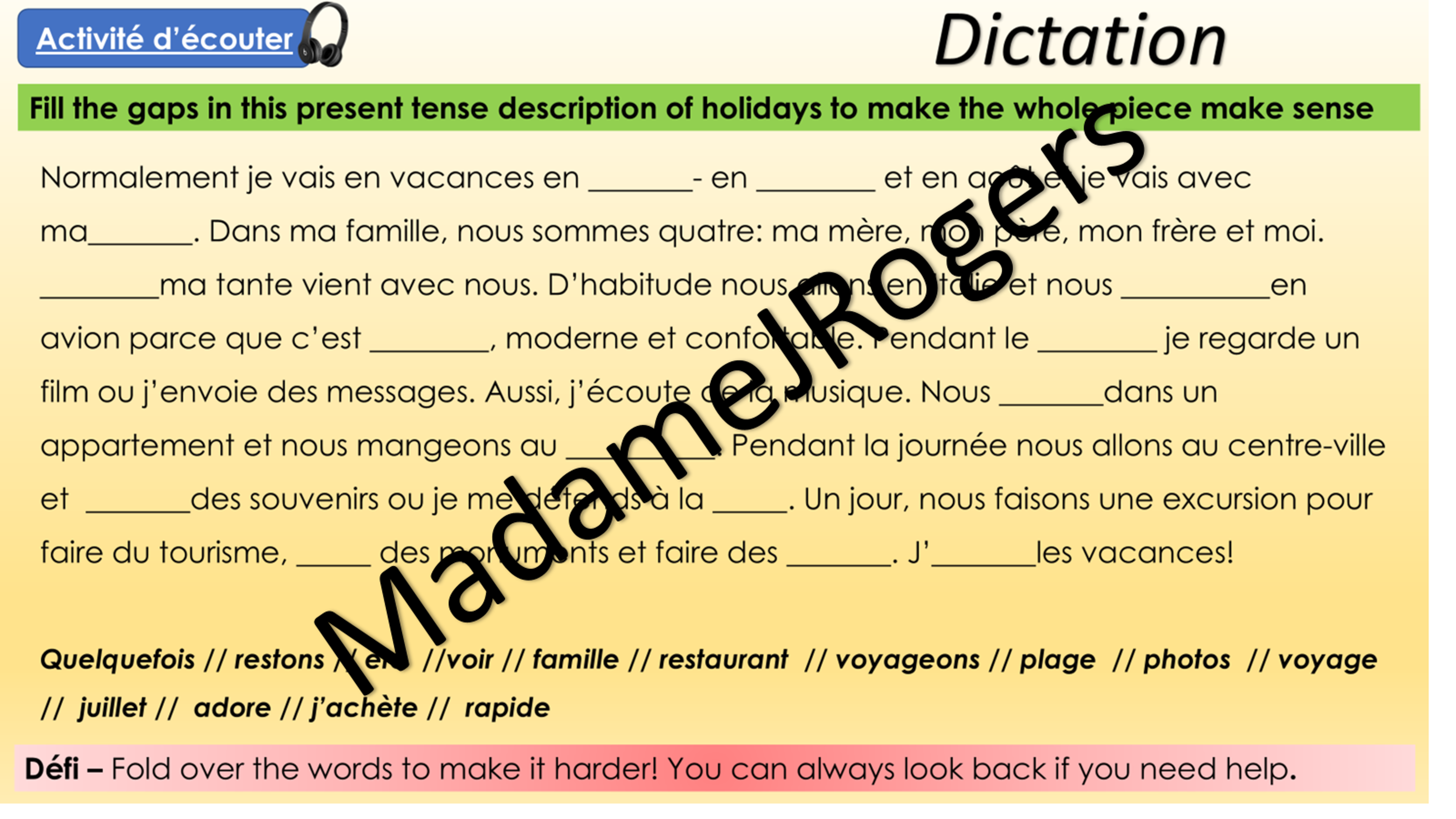 Year 10 French - Holidays - Lesson 3 - What do you do on holiday - Que ...