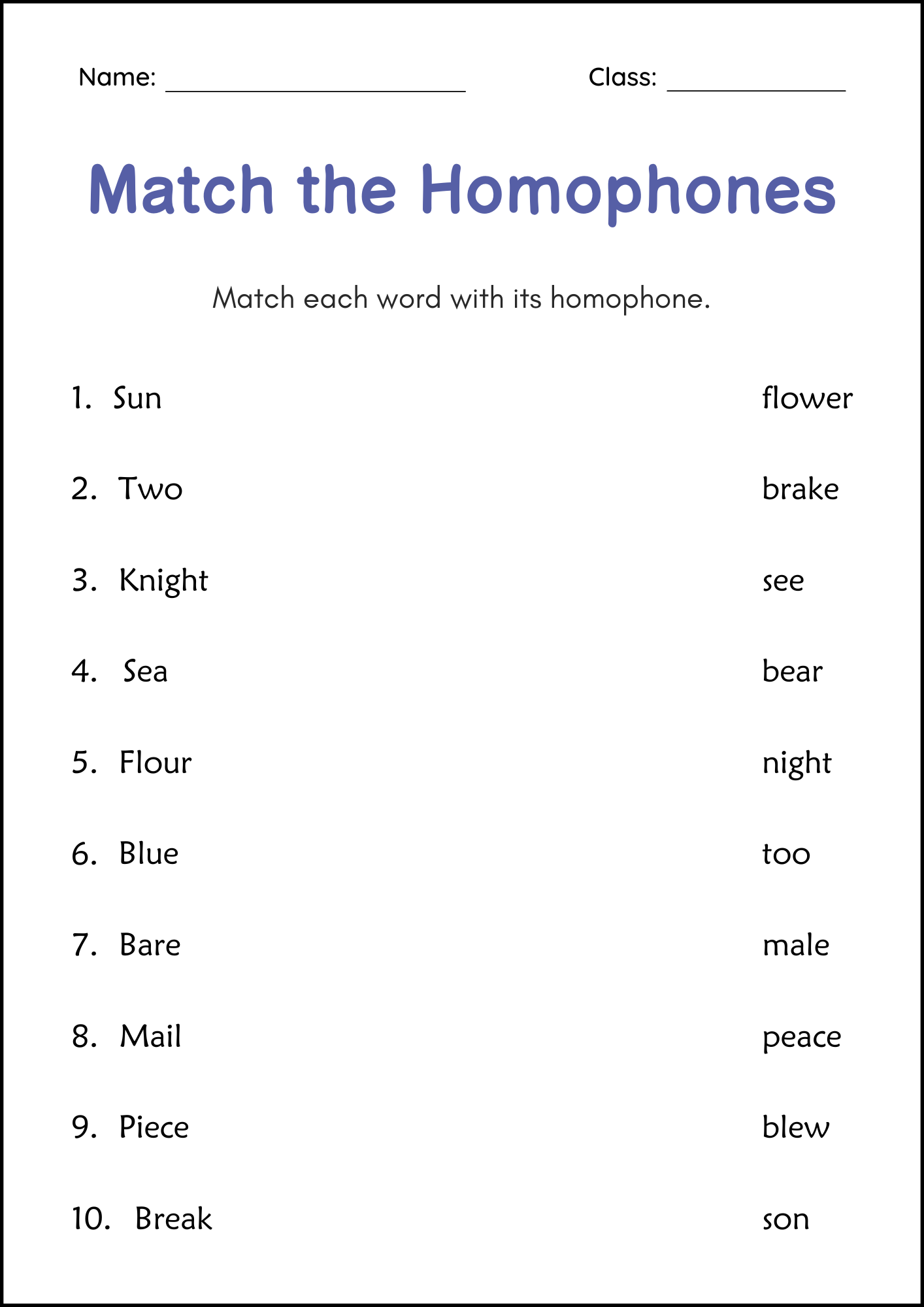 Printable Homophones and Homographs Grammar Worksheets for 1st 2nd 3rd ...