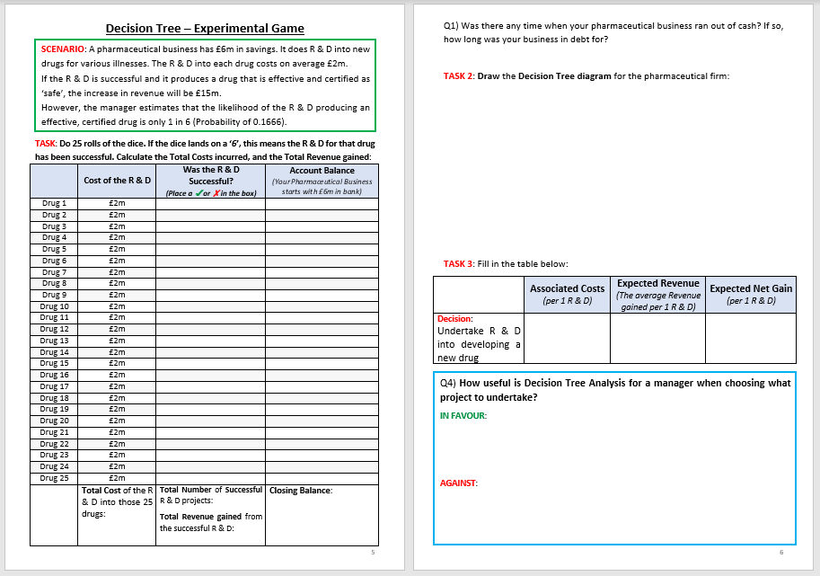 Decision Trees Booklet (Worksheets) | Teaching Resources