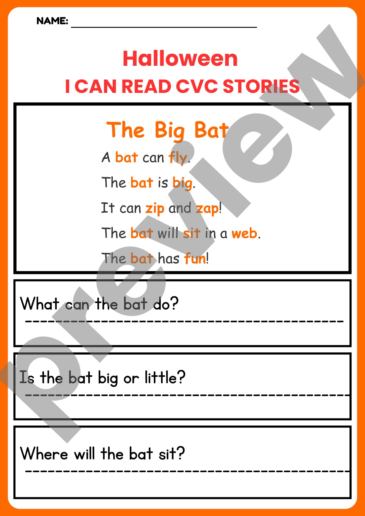 Halloween CVC Decodable Short Stories worksheets with Comprehension ...