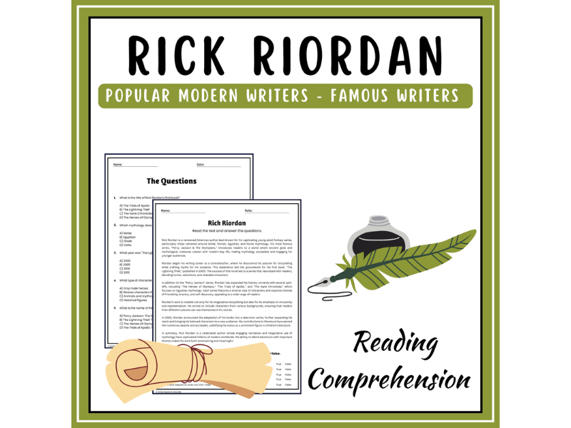 Rick Riordan Reading Comprehension Passages & Questions Worksheets ...