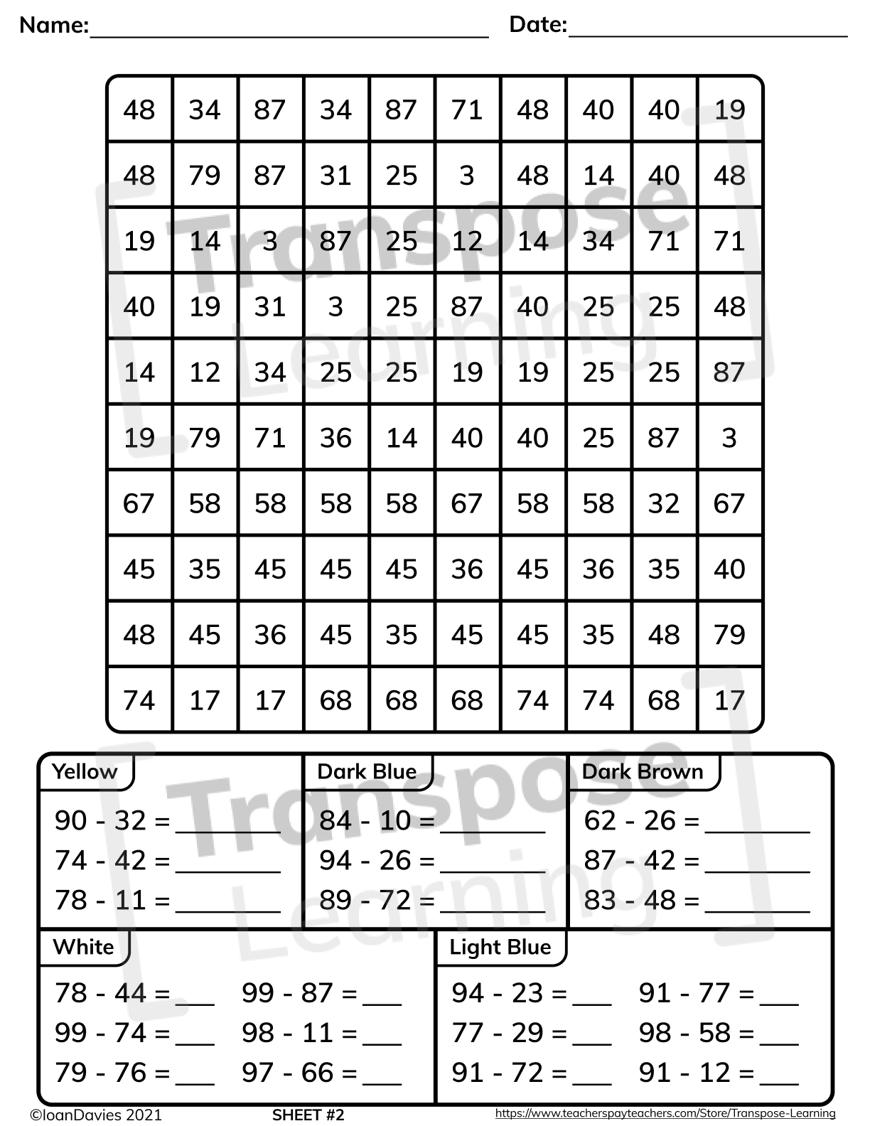 Fall Themed Double Digit Subtraction Mystery Pictures | Math Review ...