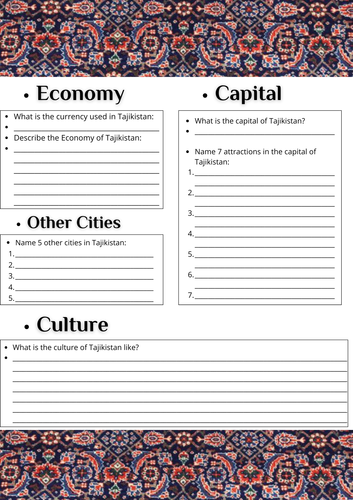 Country Study Research Project - Tajikistan - Social Studies Report ...