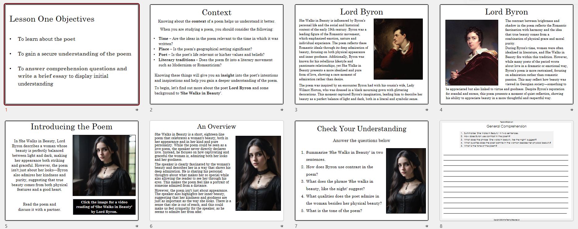 She Walks in Beauty - Eduqas/WJEC | Teaching Resources