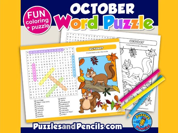 October Word Search Puzzle and Colouring Activity | October Wordsearch ...