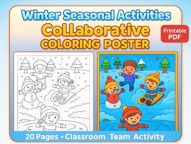 Winter Animals Collaborative Coloring Poster 20-Page Giant Mural Winter ...