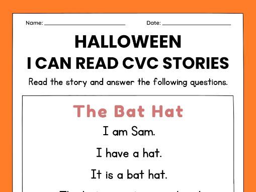 Halloween CVC Decodable Short Stories worksheets with Questions ...
