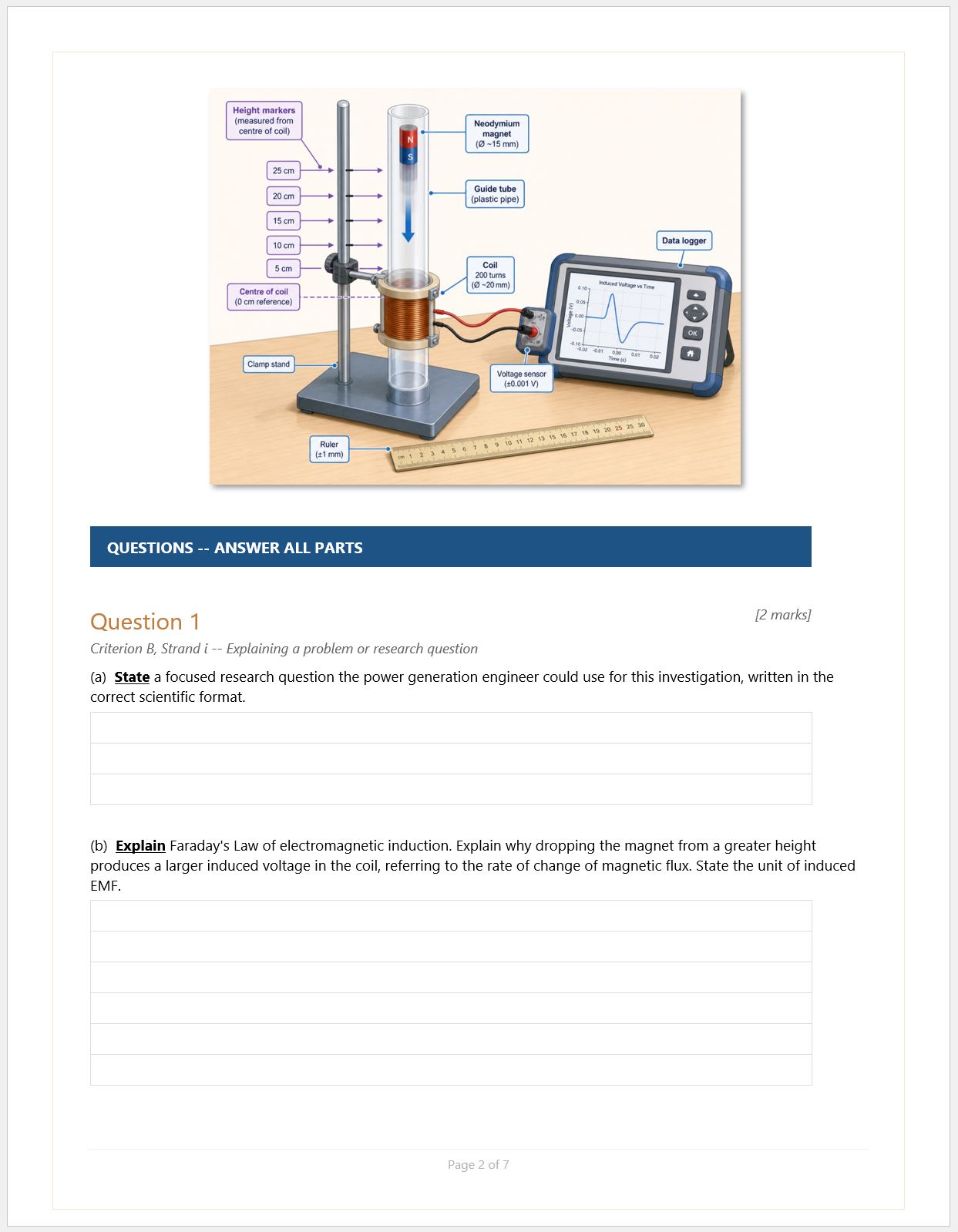 MYP Grade 10 Physics: 3 Criterion B Assessment Tasks - Magnetism ...
