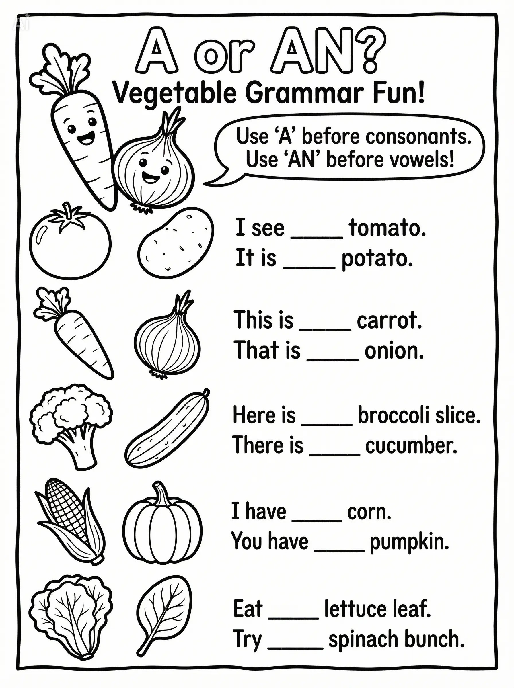 Printable English Grammar Worksheets: “A or An” Activity Workbook for ...