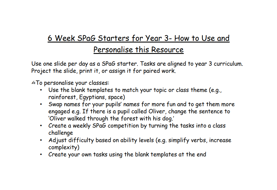 Year 3 SPaG Starters - 6 Week PPT Pack | Teaching Resources