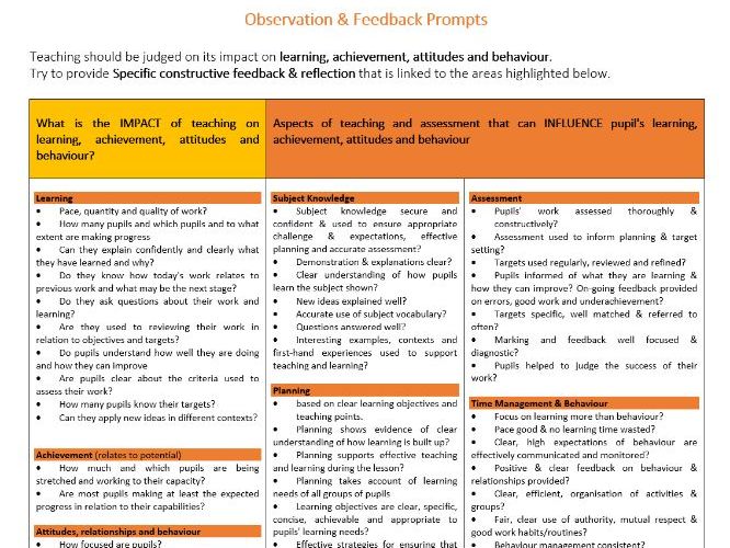 Guide To Lesson Observations Reflection Providing Constructive