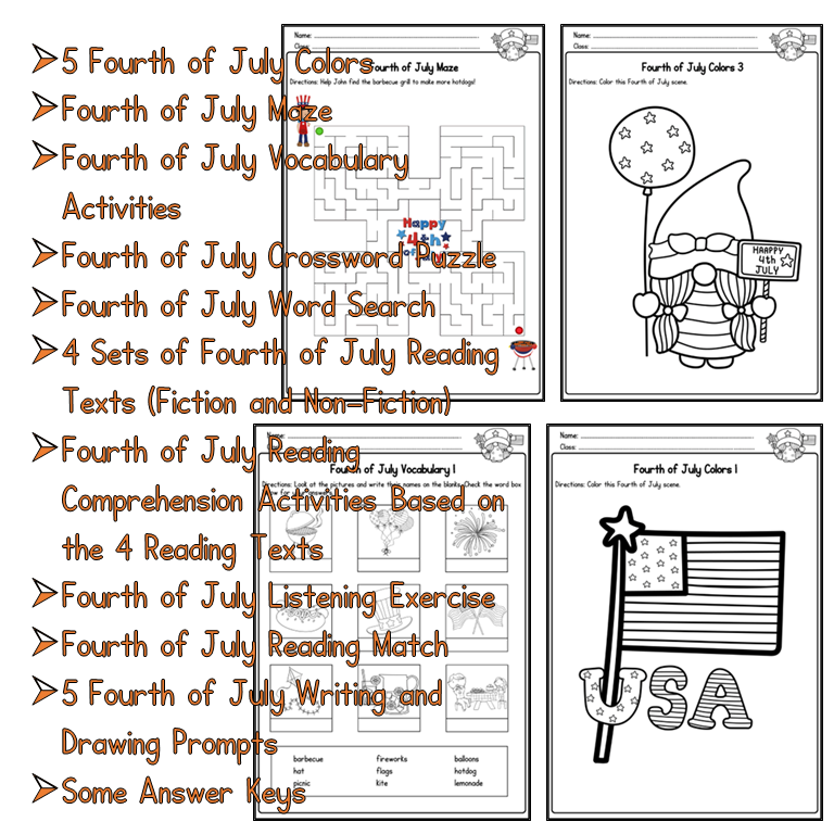 Fourth of July | Independence Day No-Prep ELA Worksheets | Teaching ...