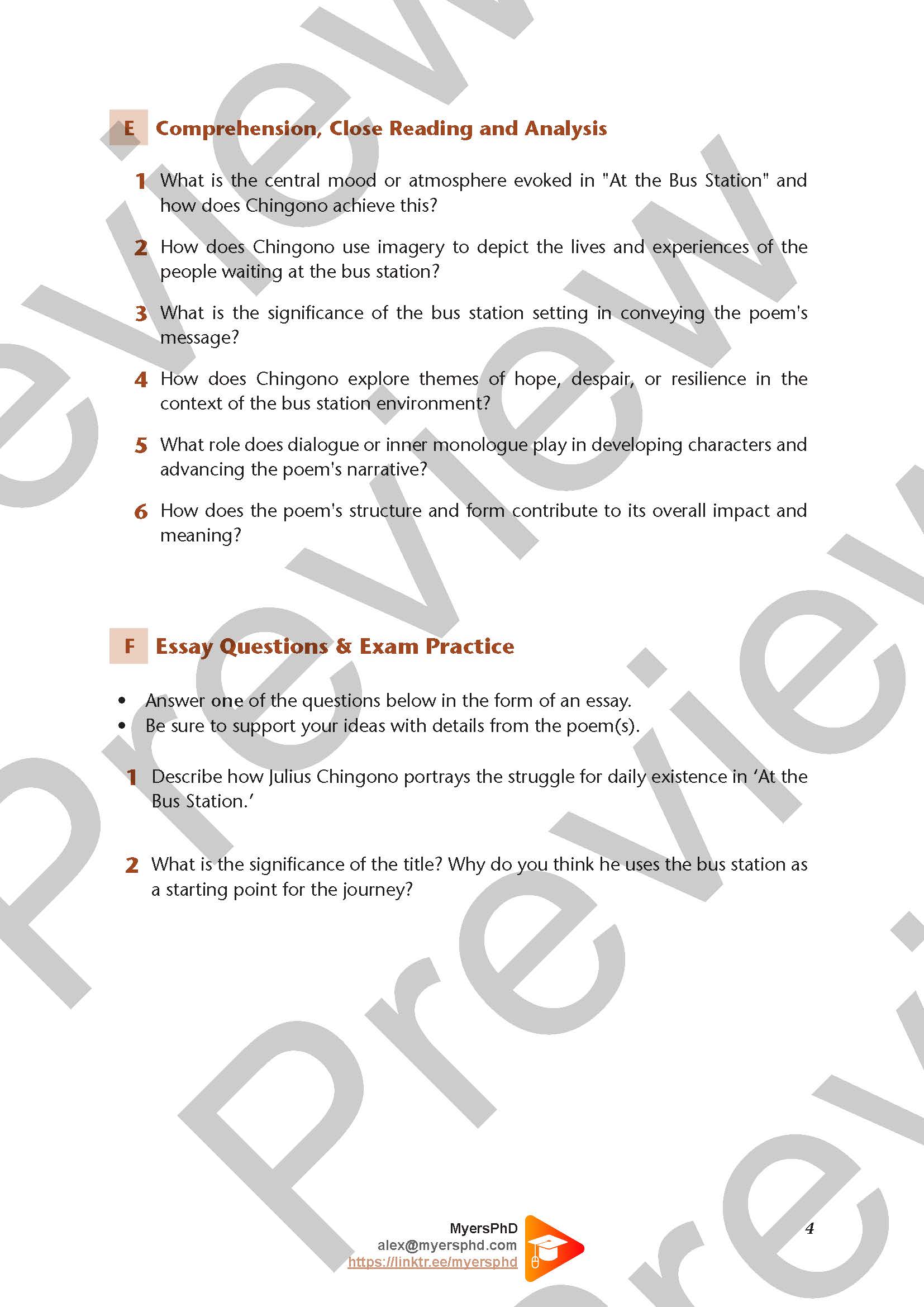 IGCSE Poetry 2.3: "At the Bus Station" (Julius Chingono) TEACH, REVISE ...