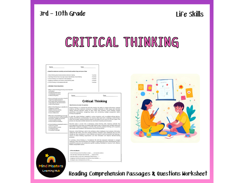 Critical Thinking Reading Comprehension Passages & Questions Worksheets ...