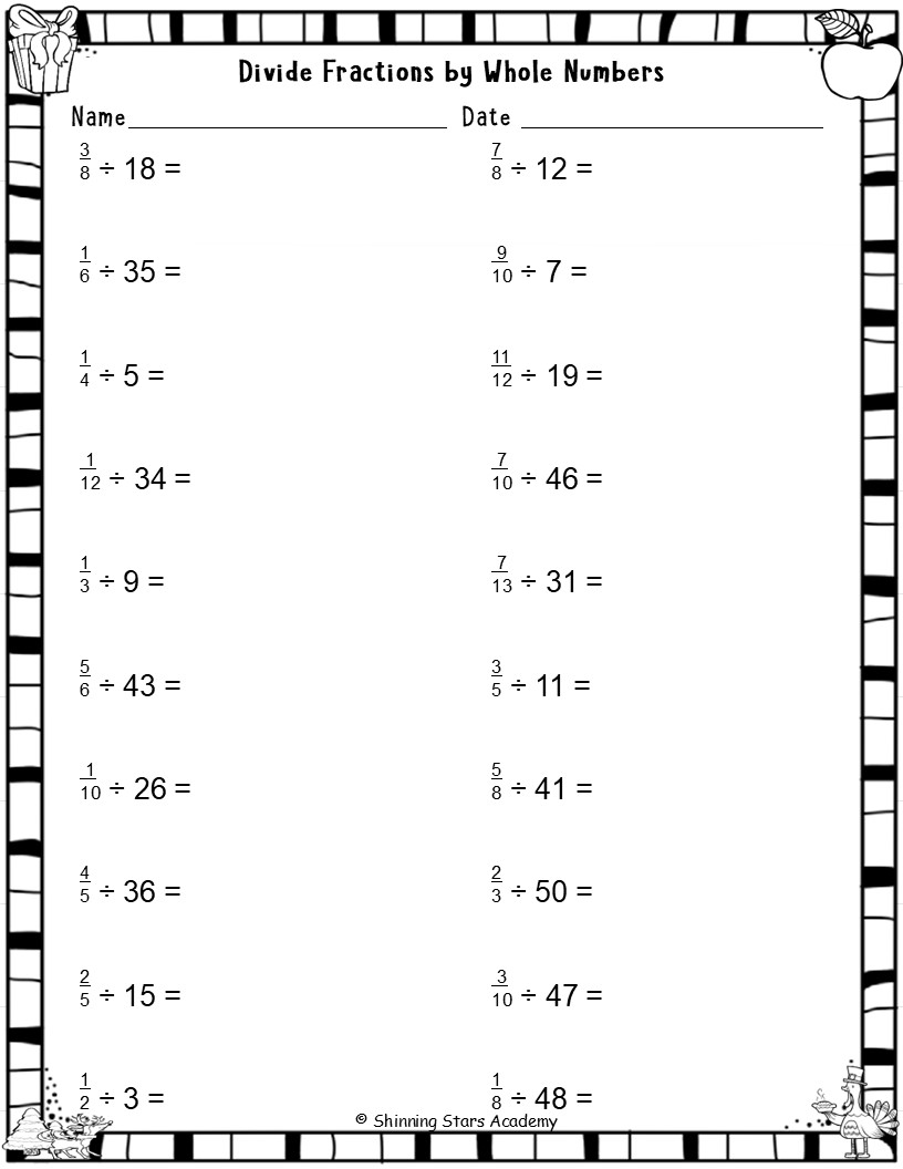 Dividing Fractions with Whole Numbers – 20 Printable Worksheets | Math ...