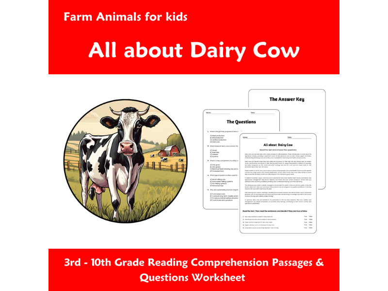 All About Dairy Cows Reading Comprehension Passages & Questions ...