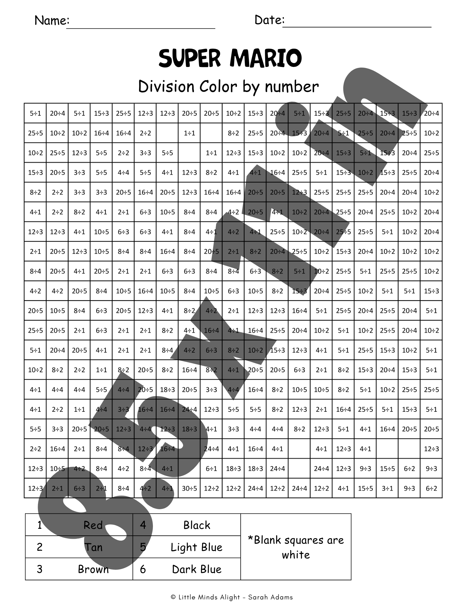Super Mario Pixel Art | Multiplication & Division Color By Number ...