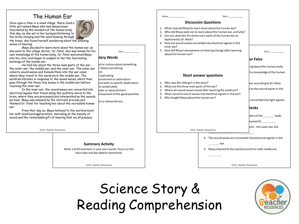 The Human Ear Reading Science Story Comprehension Questions Worksheet ...
