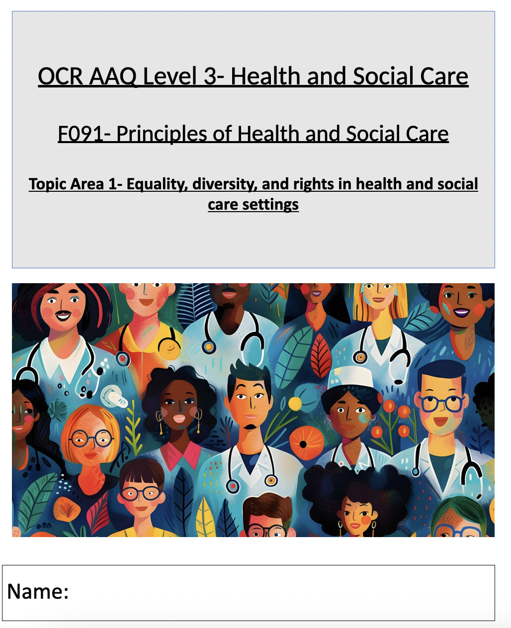 OCR AAQ F090 Principles of Health and Social Care. Topic Area 1 ...