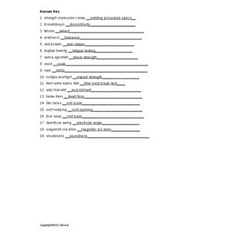 Welding Inspection and Testing Word Scramble | Teaching Resources