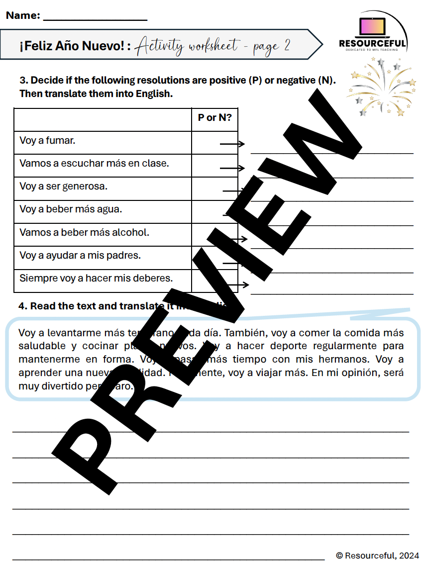 Spanish New Years Resolutions Activity Worksheets (x3!): Feliz Año ...