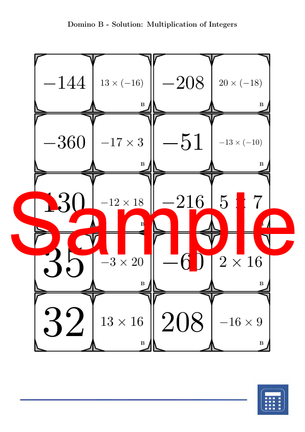 Domino | Multiplication of Integers | Math Activity | Teaching Resources