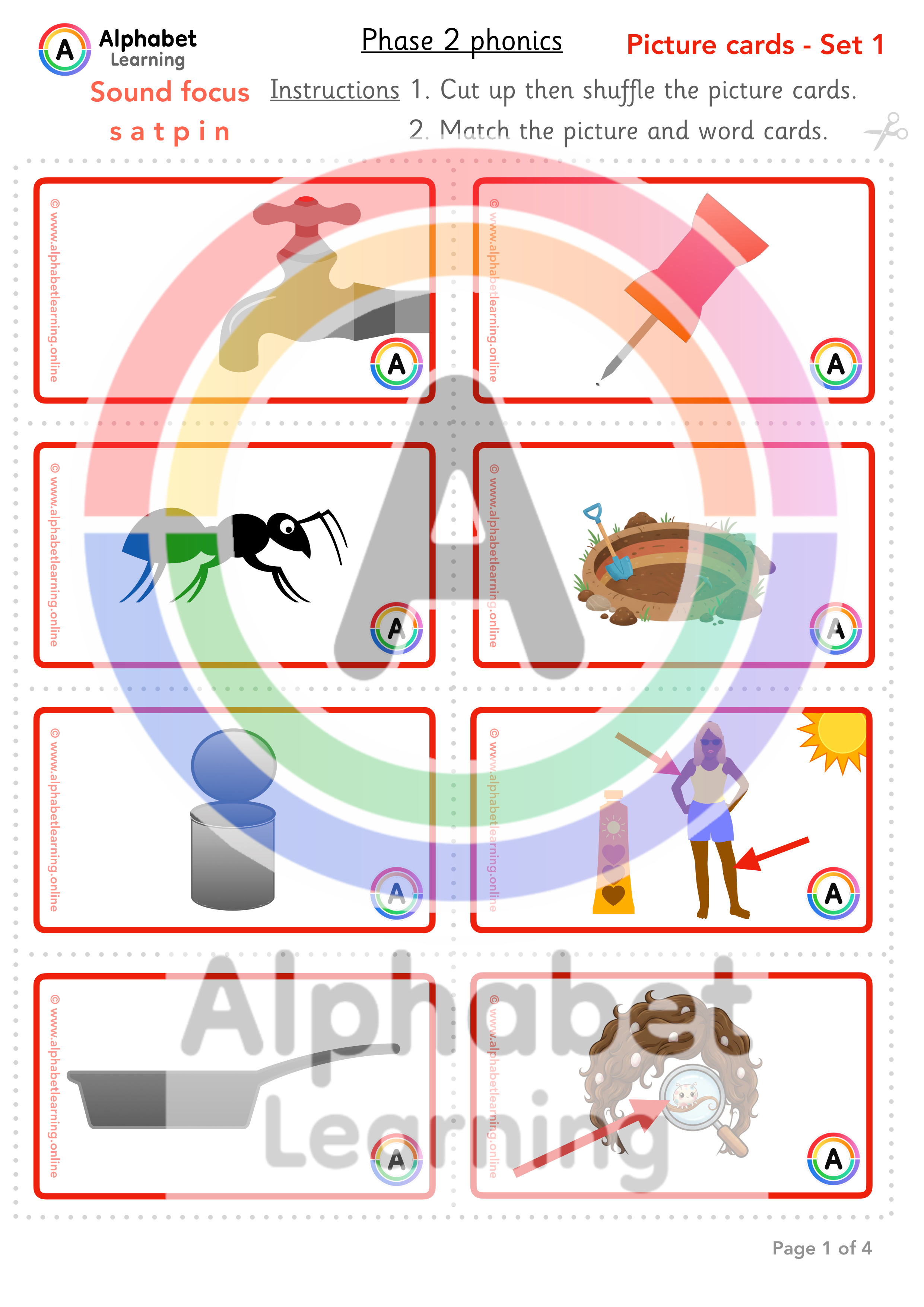 Phase 2 Phonics CVC Match Cards (s a t p i n) | Teaching Resources