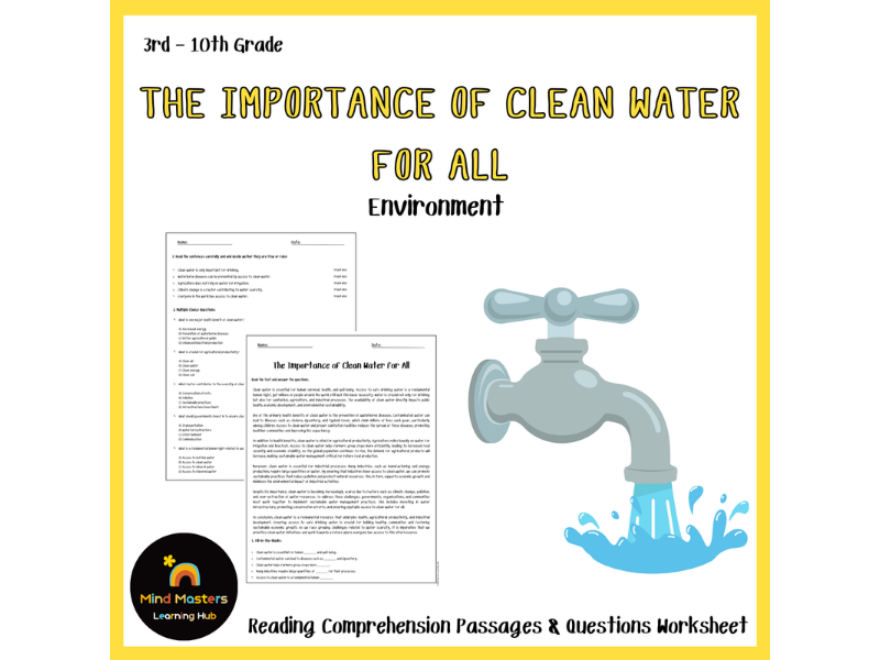 The Importance of Clean Water for All Reading Comprehension Passages ...