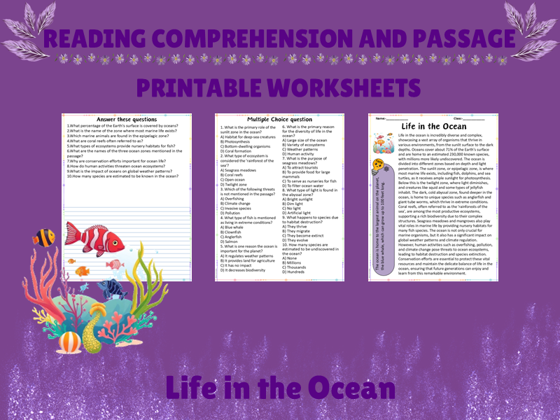 Exploring Ocean Life: Engaging Reading Passage with Questions ...