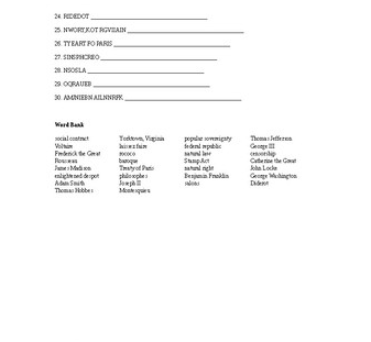 The Enlightenment and the American Revolution Word Scramble for World ...
