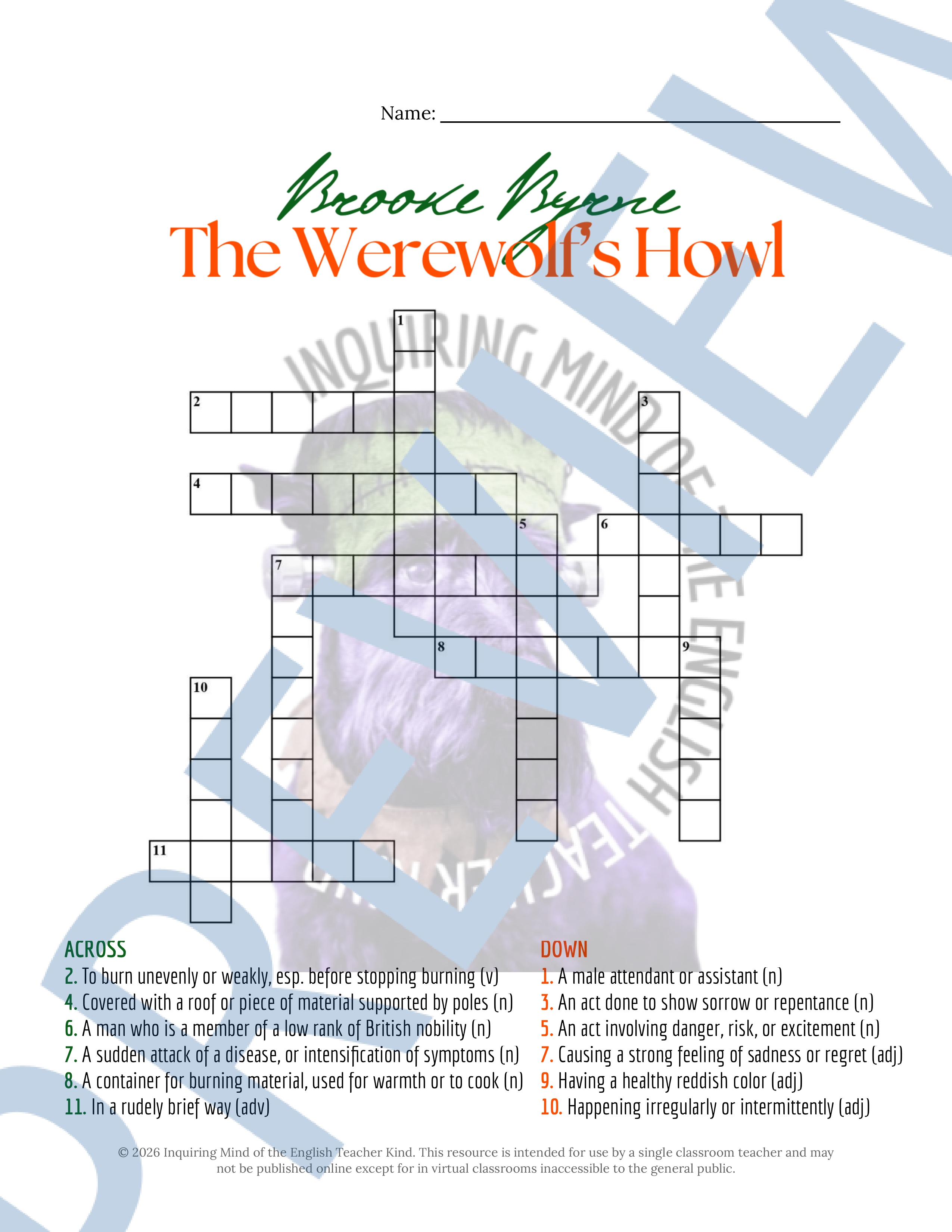 "The Werewolf's Howl" by Brooke Byrne Vocabulary Activities | Weird ...