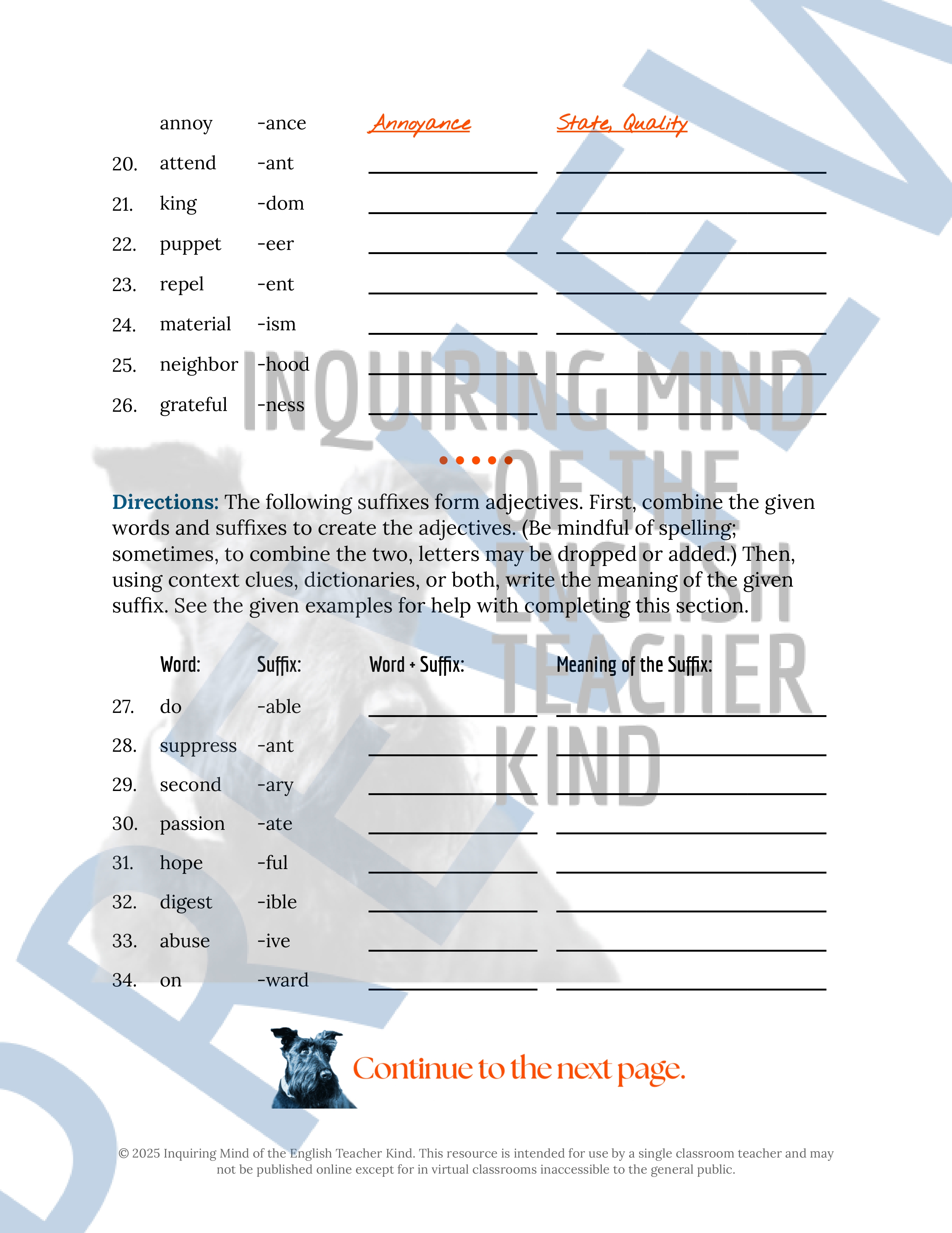 Grammar Review Worksheet on Prefixes, Suffixes, and Roots | Teaching ...