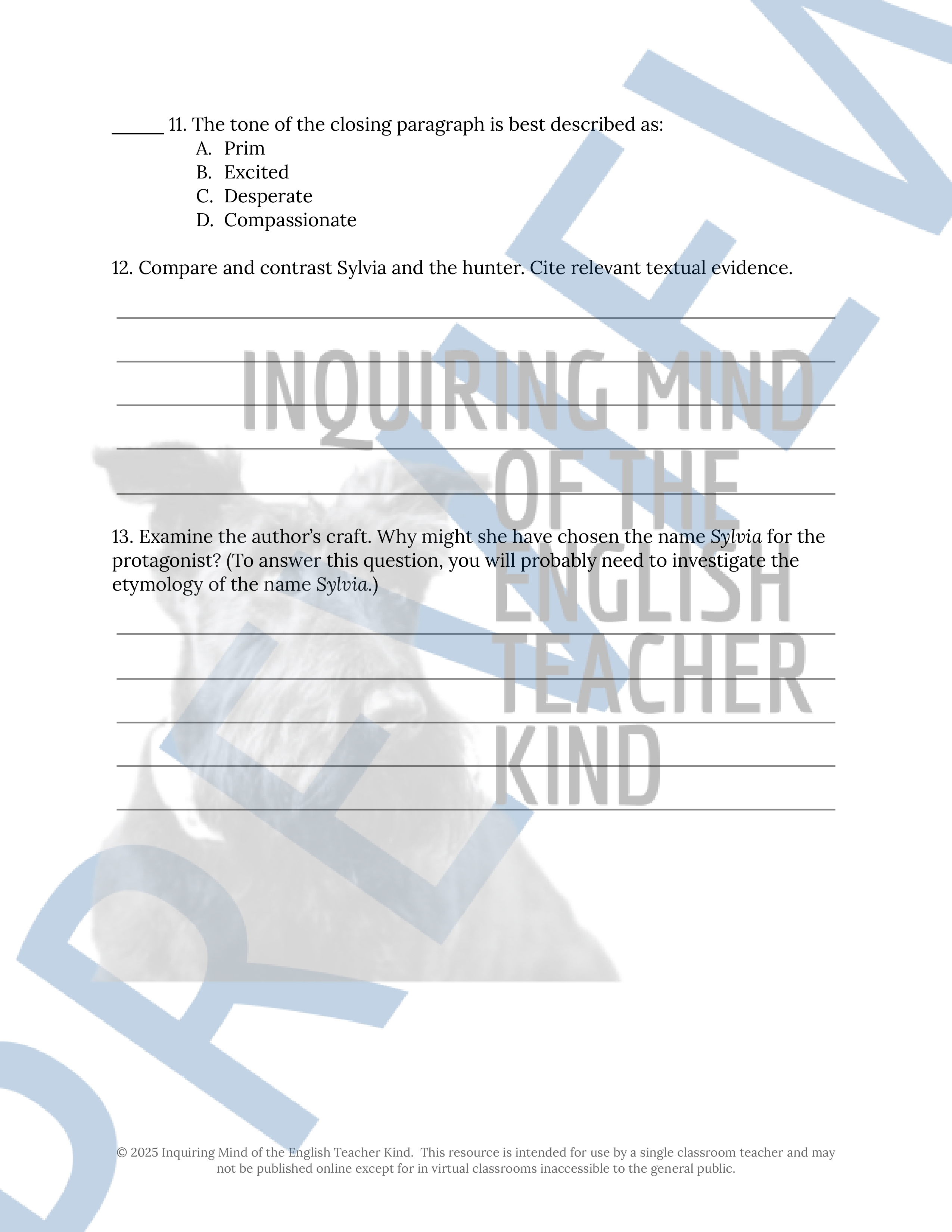 "A White Heron" by Sarah Orne Jewett Close Reading Worksheet and ...