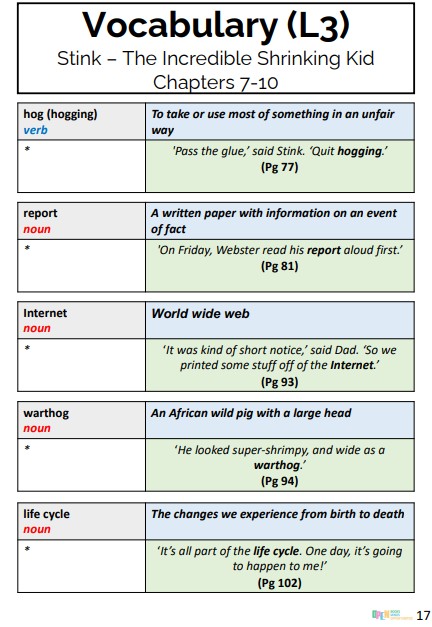 Stink: The Incredible Shrinking Kid – ESL/EAL Literature Unit (GE 2.5-3 ...