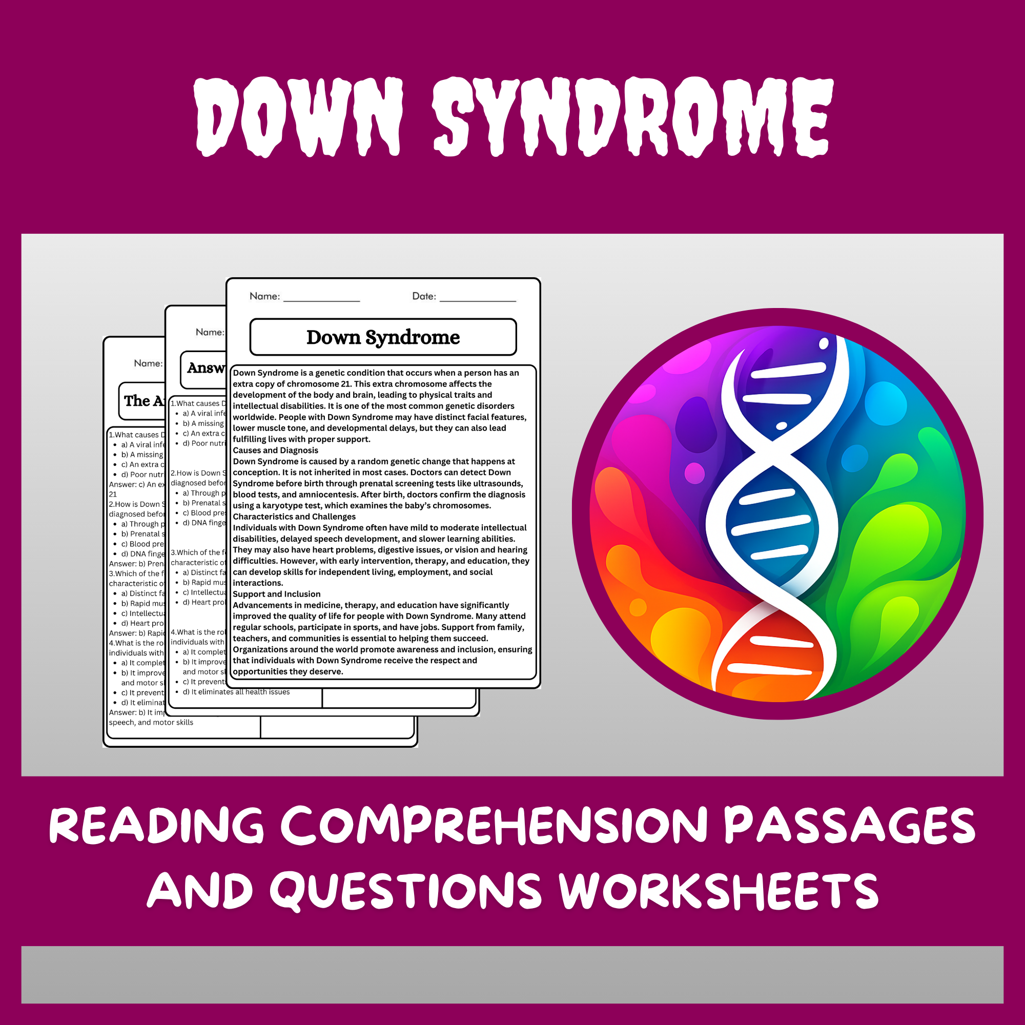 Down Syndrome - Syndromes Reading Comprehension Passages & Questions ...