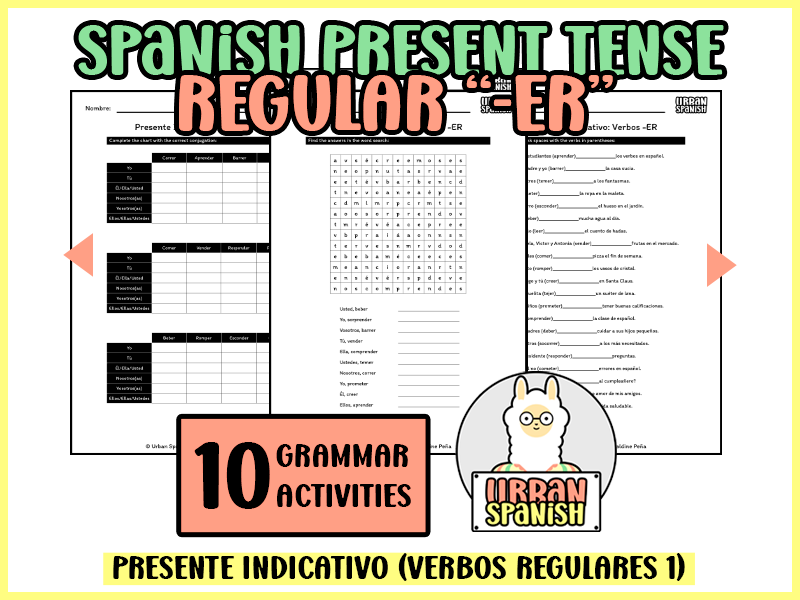 [SPANISH] PRESENT TENSE: -ER ENDING REGULAR VERBS WORKSHEETS | Teaching ...