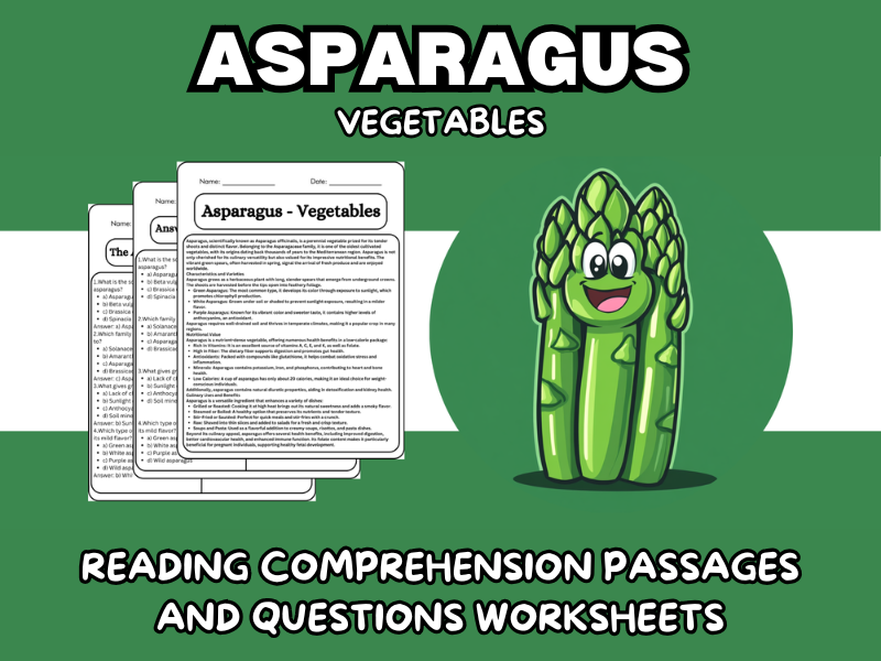 Asparagus - Vegetables Reading Comprehension Passages and Questions ...