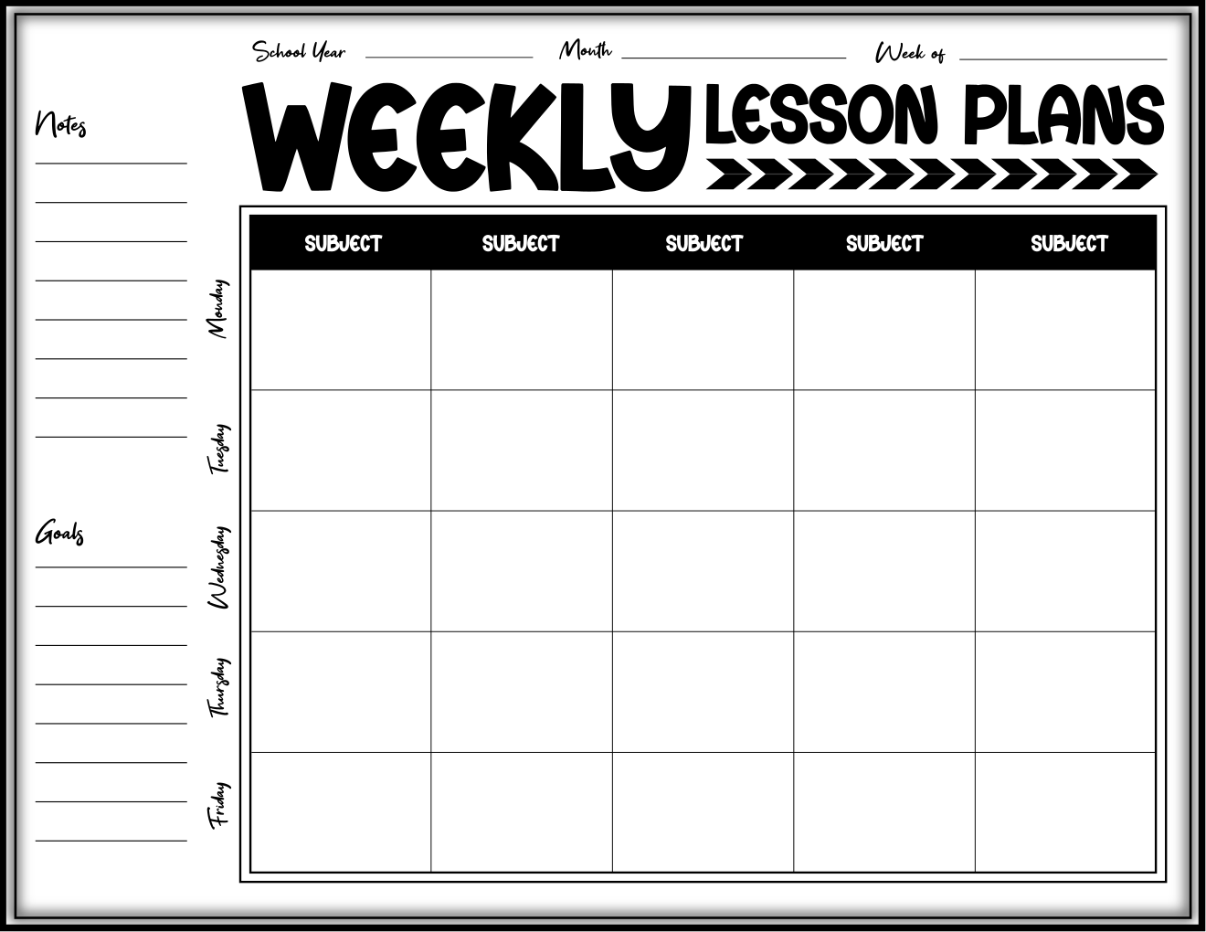 Blank Weekly Lesson Plan Templates - 4 Printable Teacher Planner ...