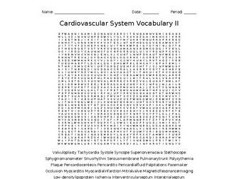 Additional Cardiovascular System Vocabulary Word Search for Medical ...