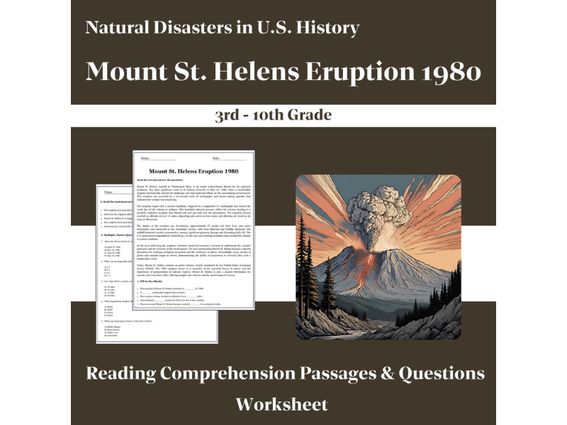 Mount St. Helens Eruption of 1980 Reading Comprehension Passages ...