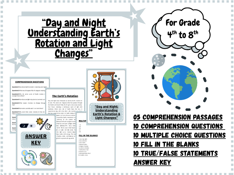 Day and Night Comprehension Pack | Earth’s Rotation & Light Changes ...