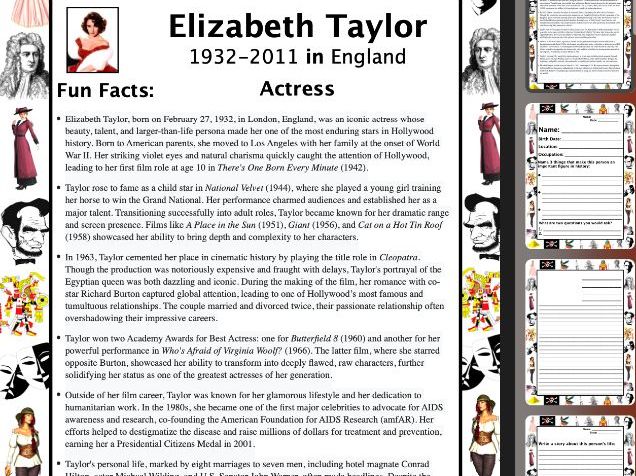 Elizabeth Taylor PACKET & ACTIVITIES, Important Historical Figures ...