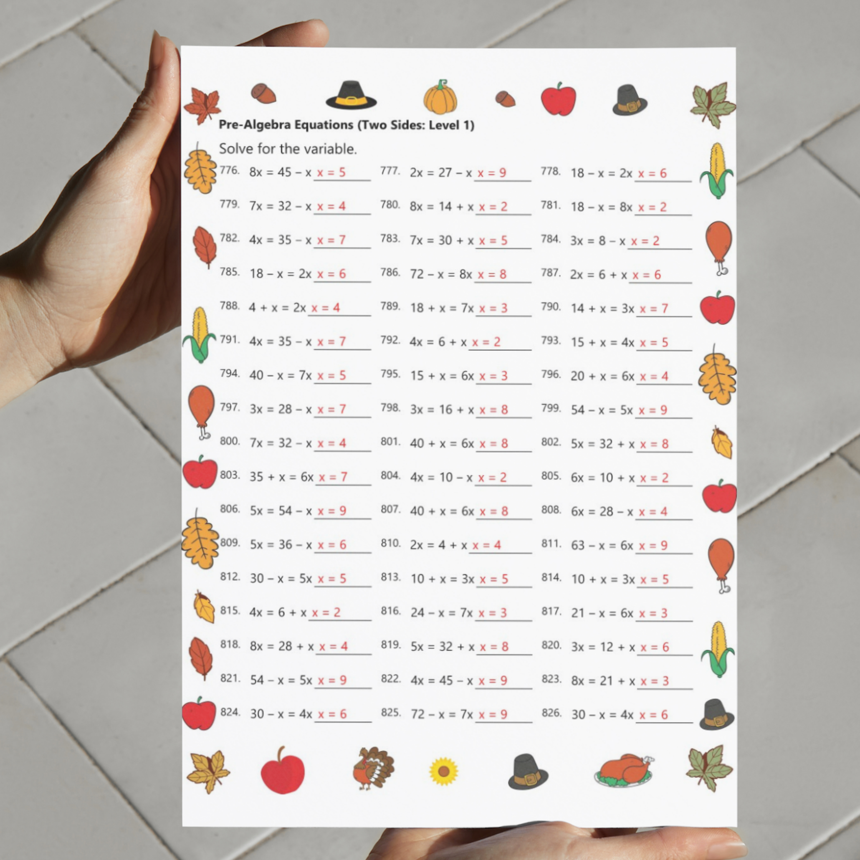 Thanksgiving Equations Extensive Bundle of 24 Worksheets No Prep Autumn ...