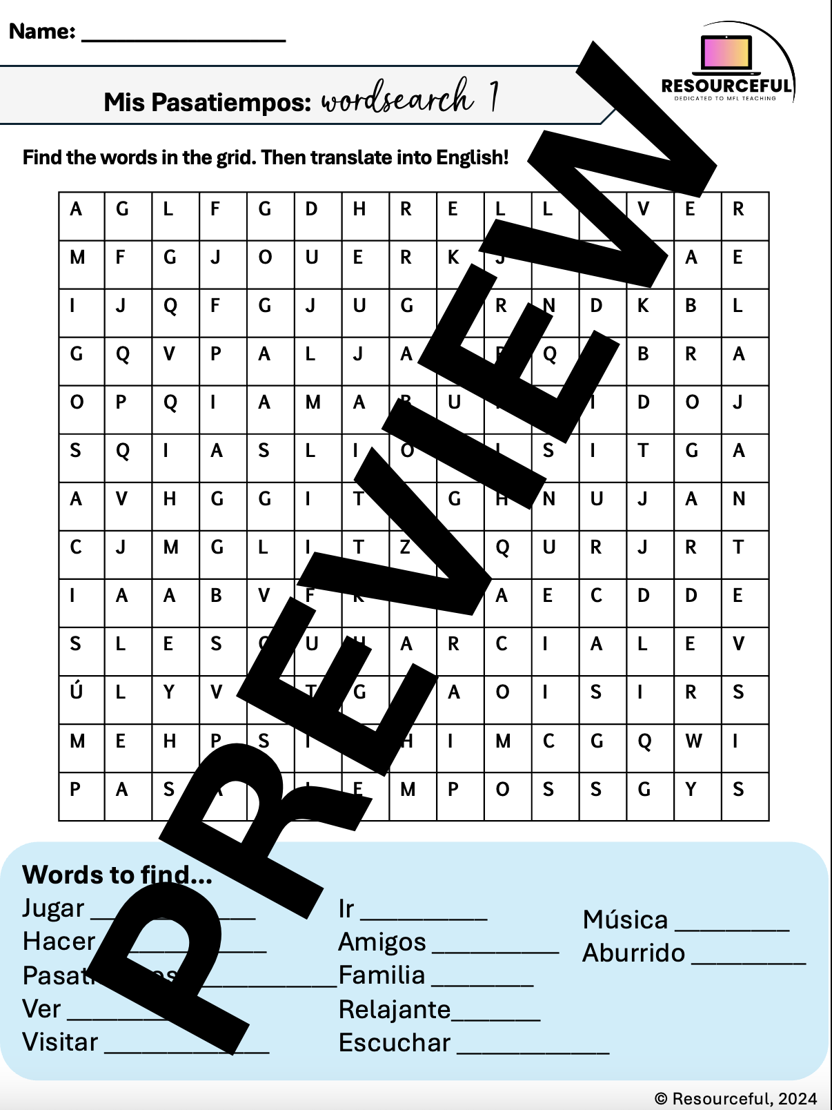 Spanish Free Time Pasatiempos Wordsearch (x2!) | Teaching Resources