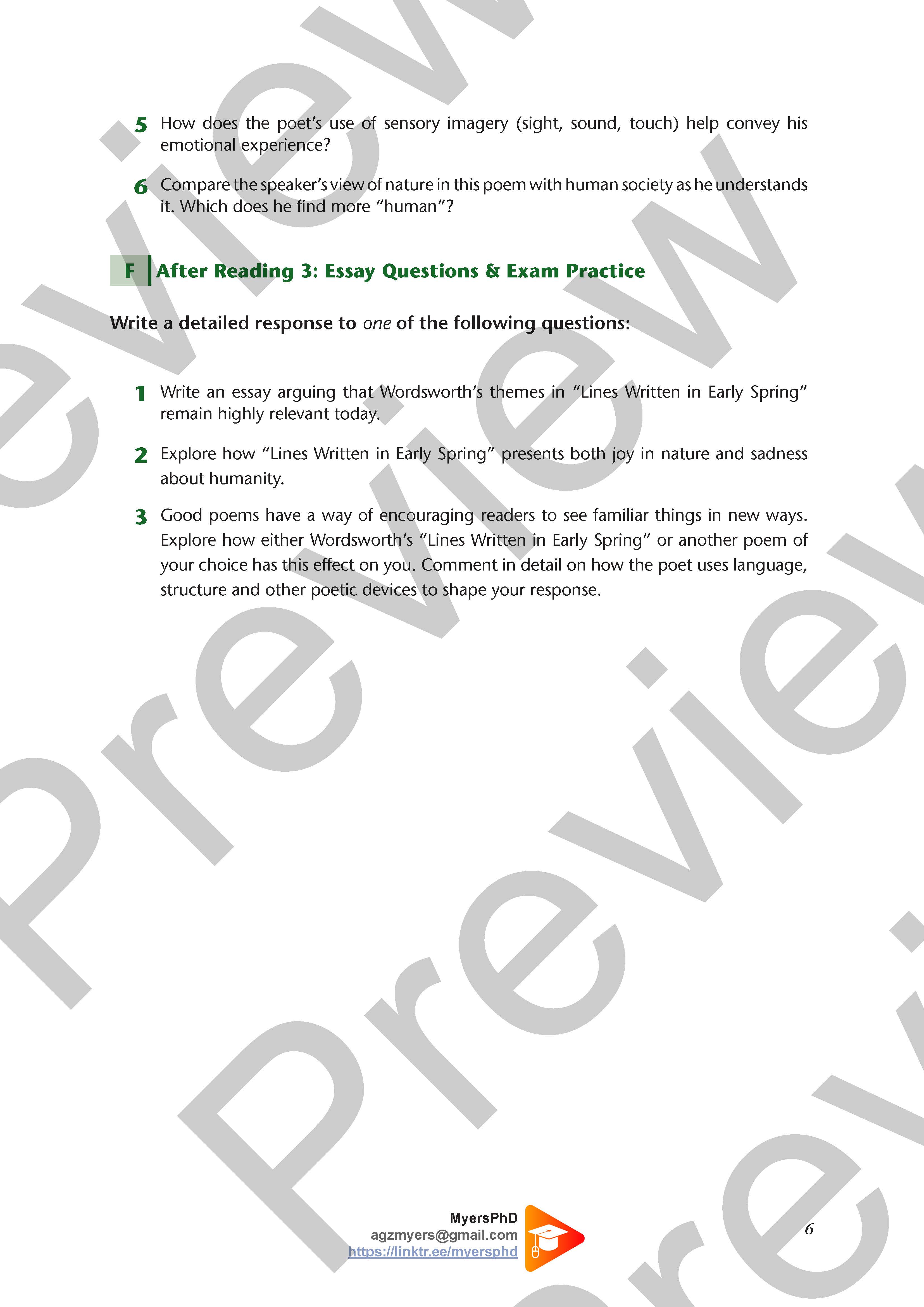 GCSE Poetry: William Wordsworth "Lines Written in Early Spring" - NO ...