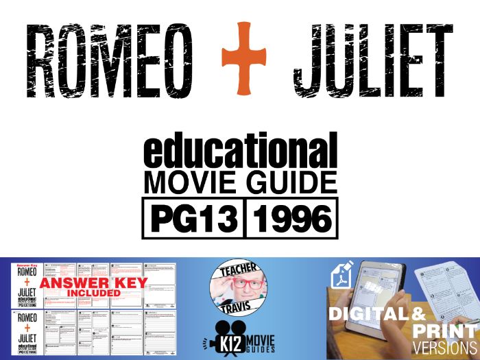 Romeo + Juliet Movie Guide | Questions | Worksheet (PG13 - 1996) by ...